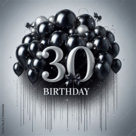 Elegant Black And Silver Balloons Forming The Number 30 Celebrating A