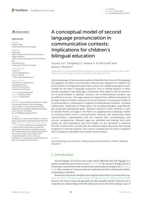 Pdf A Conceptual Model Of Second Language Pronunciation In Communicative Contexts