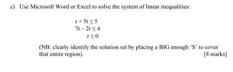 Solved C Use Microsoft Word Or Excel To Solve The System Of Chegg Com