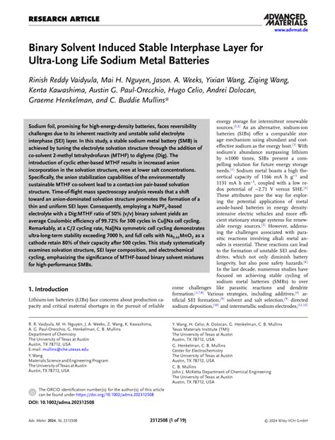 Binary Solvent Induced Stable Interphase Layer For Ultra Long Life Sodium Metal Batteries
