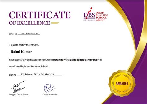 I Am Excited To Have Earned A Certificate Of Excellence In Data Analytics Using Tableau And