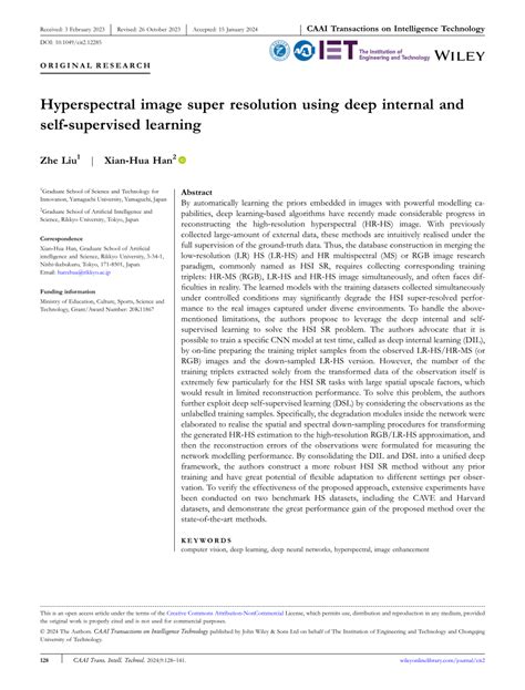 Pdf Hyperspectral Image Super Resolution Using Deep Internal And Self‐supervised Learning