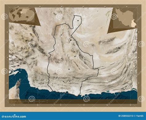 Sistan And Baluchestan Iran Low Res Satellite Major Cities Stock