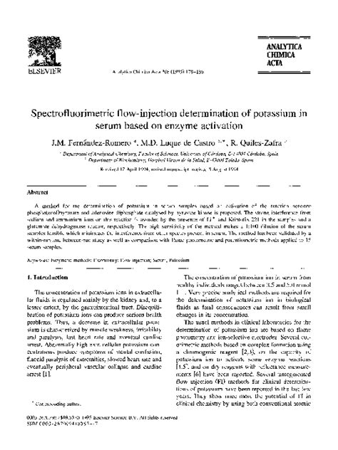 Pdf Spectrofluorimetric Flow Injection Determination Of Potassium In