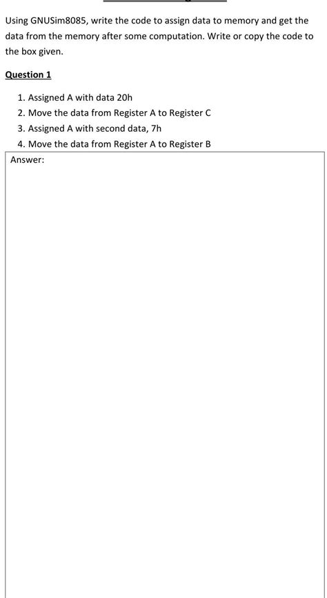 Solved Using Gnusim8085 Write The Code To Assign Data To