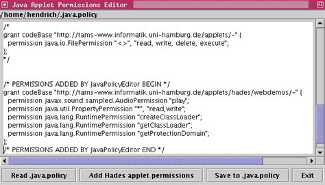 Hades Applet Permissions Editor