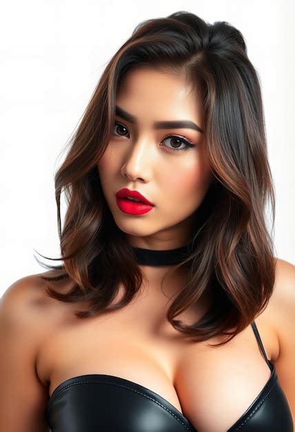 A Woman With A Red Lip And A Black Strap That Says Red Premium Ai