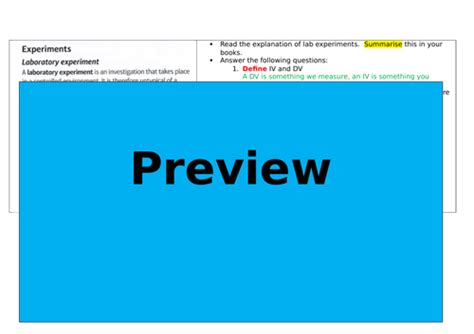 Edexcel Psychology 9 1 Gcse New Spec Unit 1 Lesson 1 Experiments And Lab Methods Teaching