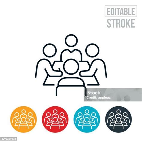 회의실 씬 라인 아이콘의 컨퍼런스 테이블에 앉은 비즈니스 인원 편집 가능한 스트로크 아이콘에 대한 스톡 벡터 아트 및 기타 이미지 아이콘 모임 회의실 Istock