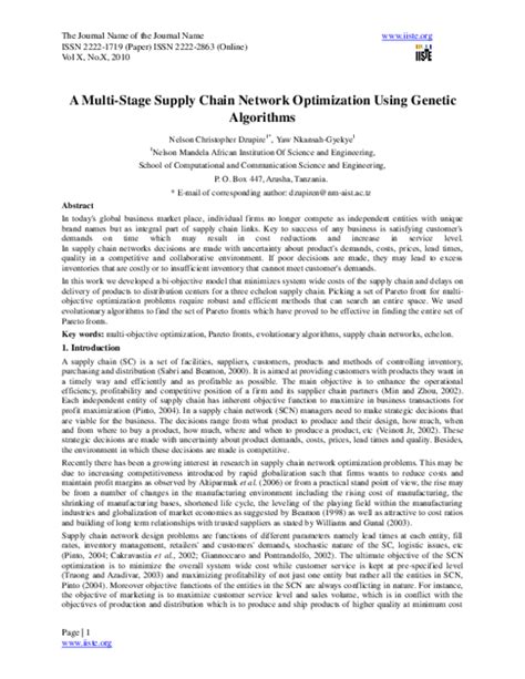 Doc A Multi Stage Supply Chain Network Optimization Using Genetic