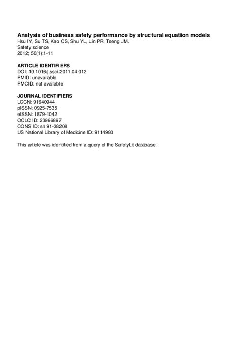 Pdf Analysis Of Business Safety Performance By Structural Equation Models