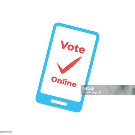 전자 투표 정부 서비스 응용 프로그램을 통해 원격 투표 온라인 선거 선거 상자에 그녀의 투표를 넣어 여자의 손에 스마트 폰과 벡터 평면 그림 Referendum에 대한 스톡