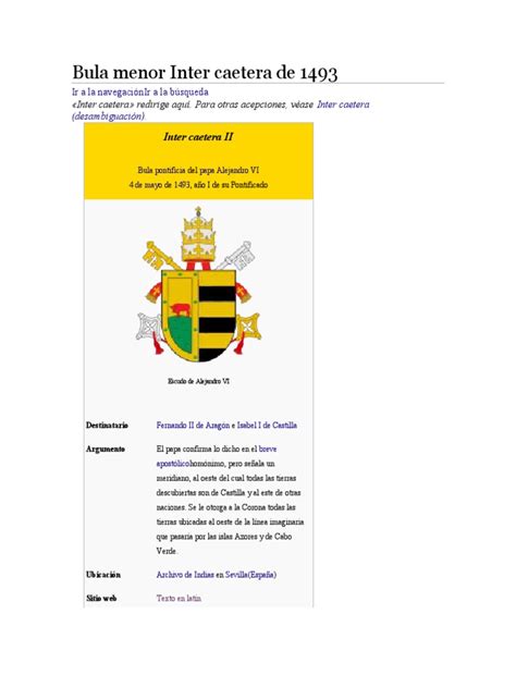 Bula Menor Inter Caetera De 1493 Pdf Edad Del Descubrimiento