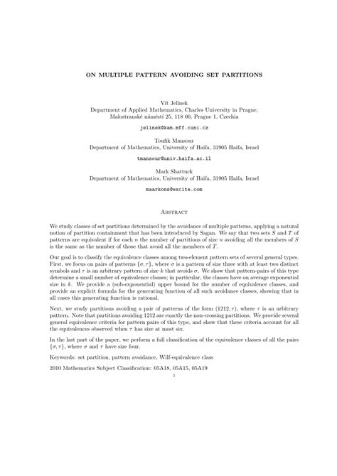 Pdf On Multiple Pattern Avoiding Set Partitions