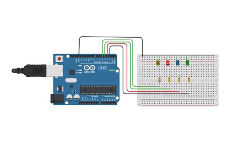 Circuit Design งานหลอดไฟ 4 หลอด Arduino ณัฐธิดา ดีขุนทด Tinkercad