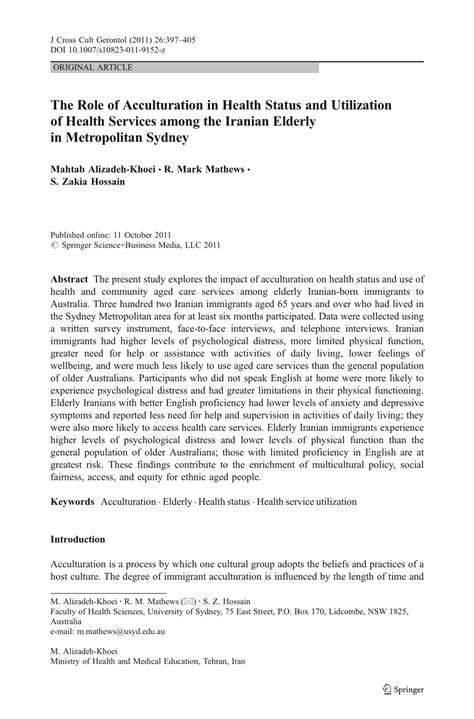 Pdf The Role Of Acculturation In Health Status And Utilization Of