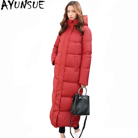 Ayunsue 2022 여성 화이트 오리 자켓 후드 따뜻한 겨울 코트 여성 롱 파커 패딩 여성 자켓 Abrigo Mujer