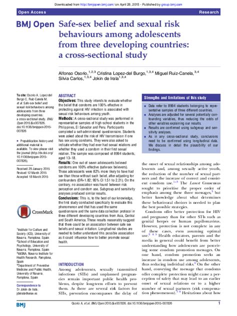 Safe Sex Belief And Sexual Risk Behaviours Among Adolescents From Three