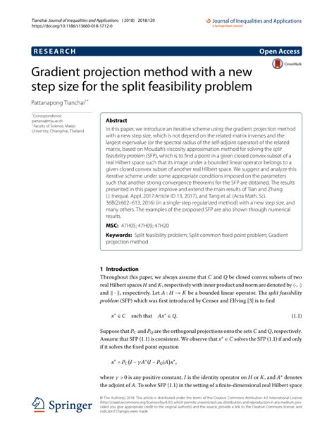 Pdf Gradient Projection Method With A New Step Size For The Split Feasibility Problem