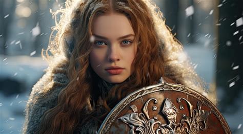 Premium Ai Image A Woman With Long Hair And A Shield