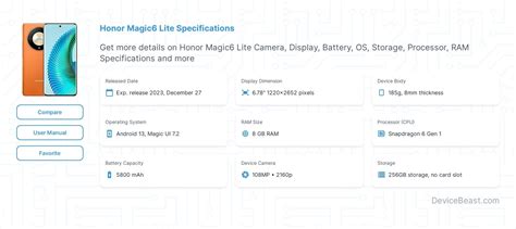 Honor Magic Lite Specifications Devicebeast Com