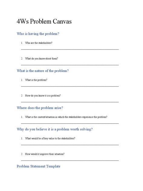 4ws Problem Canvas Who Is Having The Problem Pdf