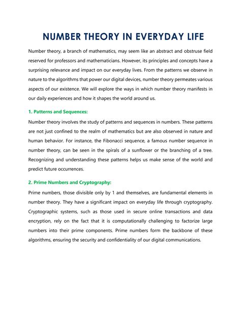 Solution Number Theory In Everyday Life Studypool