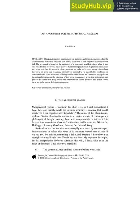 An Argument For Metaphysical Realism Pdf