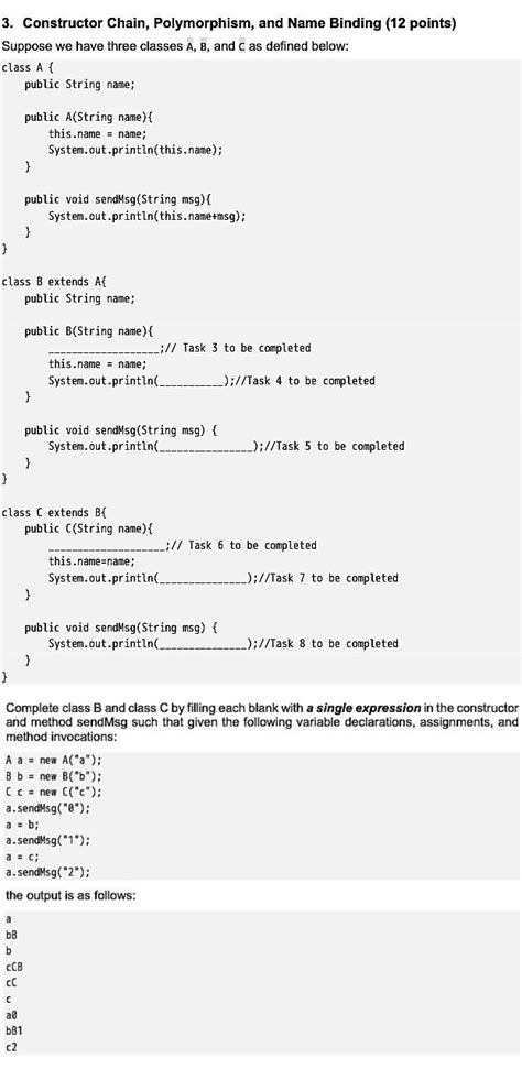 Solved 3 Constructor Chain Polymorphism And Name Binding
