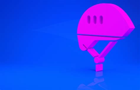 파란색 배경에 고립 된 분홍색 자전거 헬멧 아이콘입니다 익스트림 스포츠 스포츠 장비 미니멀리즘 개념 3d 일러스트레이션 3d 렌더링 3차원 형태에 대한 스톡 사진 및 기타