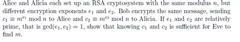 Solved Alice And Alicia Each Set Up An RSA Cryptosystem With Chegg