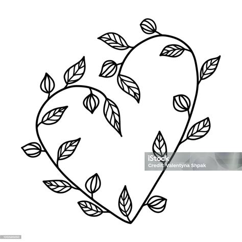 하트 형태의 추상꽃 프레임 새싹과 흰색 배경에 나뭇잎에서 마음의 흑백 그림 고무도장에 대한 스톡 벡터 아트 및 기타 이미지 고무도장 공휴일 그래픽 프린트 Istock