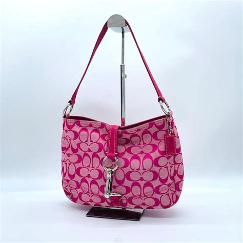 Coach Signature Soft Clip Hobo Bag Pink Gem