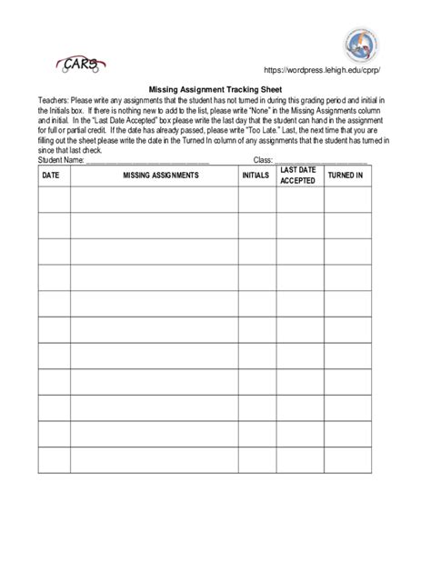 Fillable Online Missing Assignment Tracking Sheet Fax Email Print