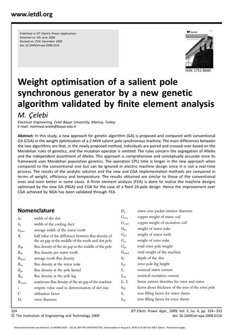 Pdf Weight Optimisation Of A Salient Pole Synchronous Generator By A New Genetic Algorithm