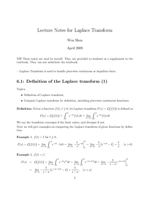 pdf lecture notes for laplace transform