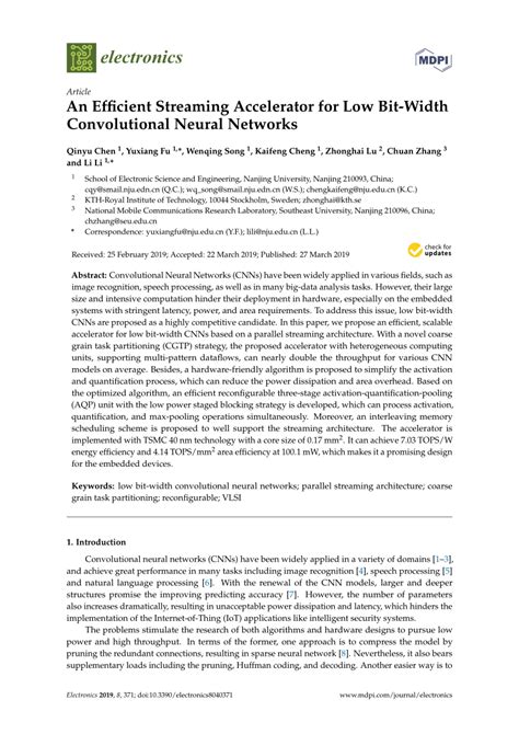 Pdf An Efficient Streaming Accelerator For Low Bit Width Convolutional Neural Networks