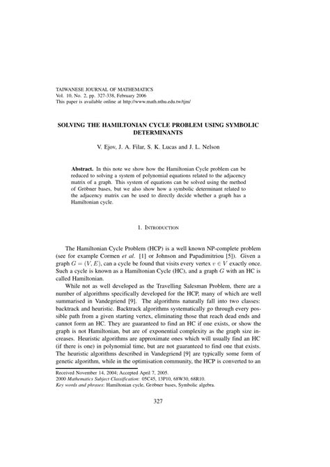 Pdf Solving The Hamiltonian Cycle Problem Using Symbolic Determinants