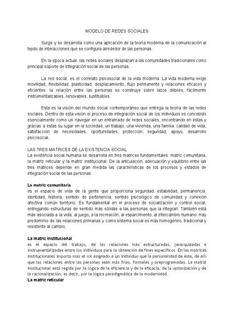 Modelo De Redes Sociales Pdf Red Social Sociedad