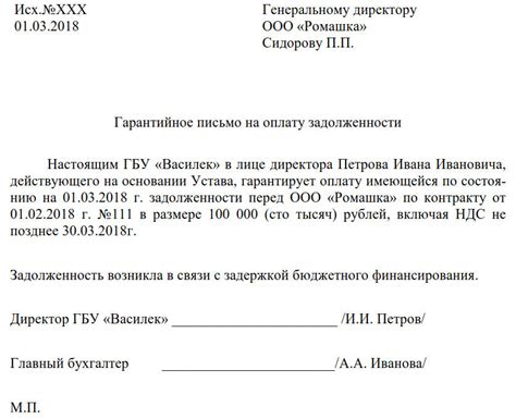 Как написать гарантийное письмо об оплате образец