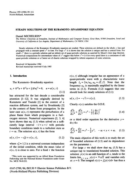 Pdf Steady Solutions Of The Kuramoto Sivashinsky Equation