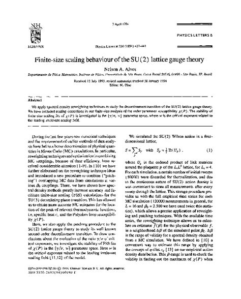 Pdf Finite Size Scaling Behaviour Of The Su 2 Lattice Gauge Theory