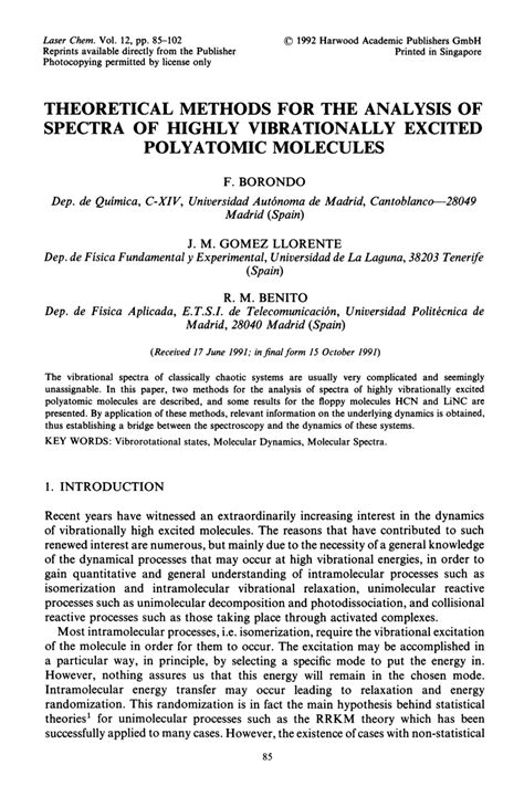 Pdf Theoretical Methods For The Analysis Of Spectra Of Highly Vibrationally Excited Polyatomic