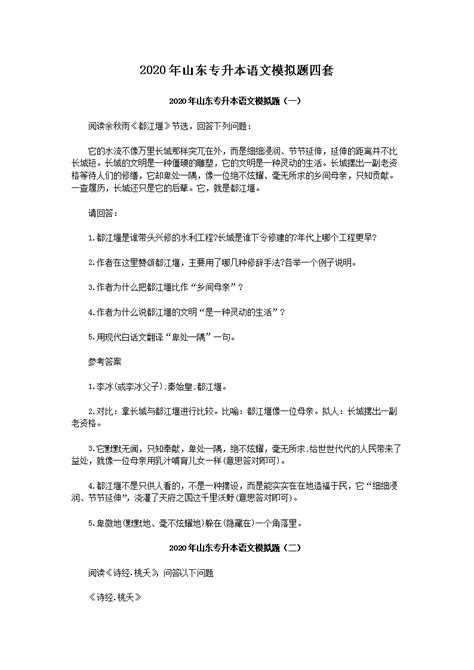 2020年山东专升本语文模拟题四套 Word版
