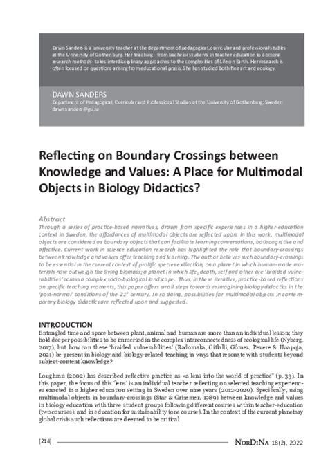 Pdf Reflecting On Boundary Crossings Between Knowledge And Values A