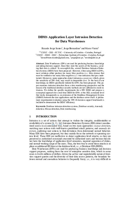 Pdf Dbms Application Layer Intrusion Detection For Data Warehouses