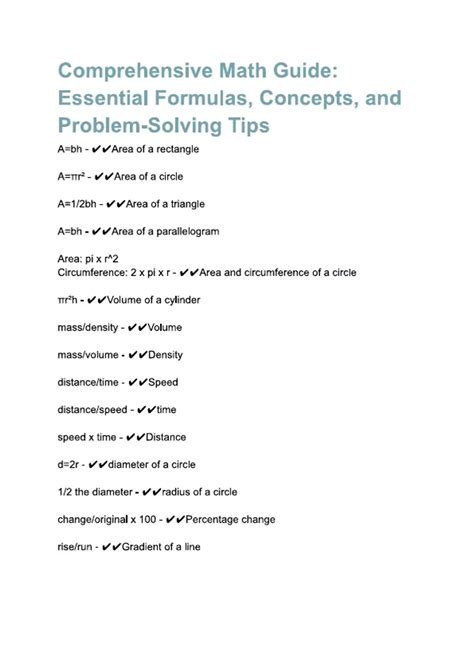 Comprehensive Math Guide Essential Formulas Concepts And Problem Solving Tips Math Area And