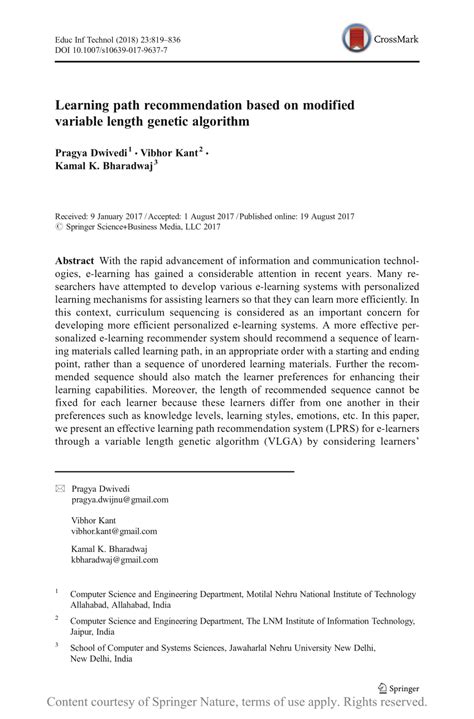 learning path recommendation based on modified variable length genetic