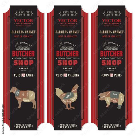 Vetor De Butcher Shop Banner Butcher Shop Meat Chicken Pork Lamb
