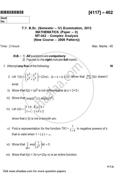 Complex Analysis 2012 2013 Bsc Mathematics Semester 6 Tybsc Question